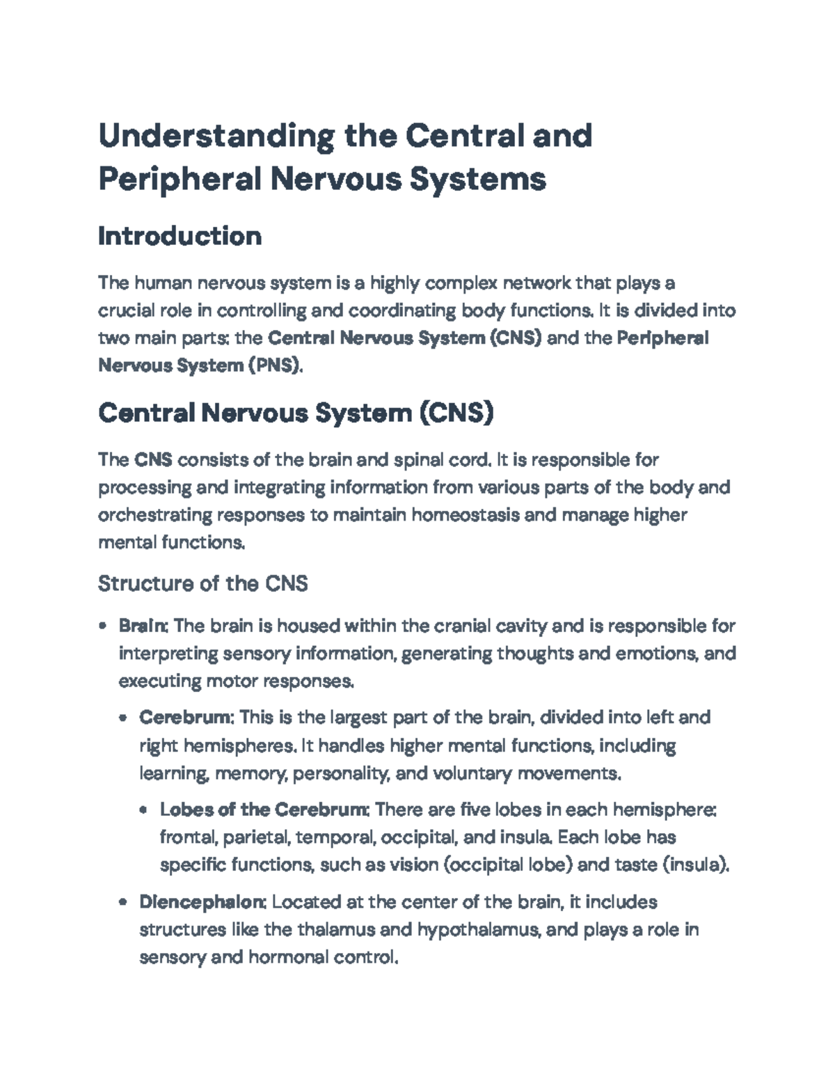 Understanding CNS & PNS: Bio 101 Lecture Notes on Nervous System - Studocu