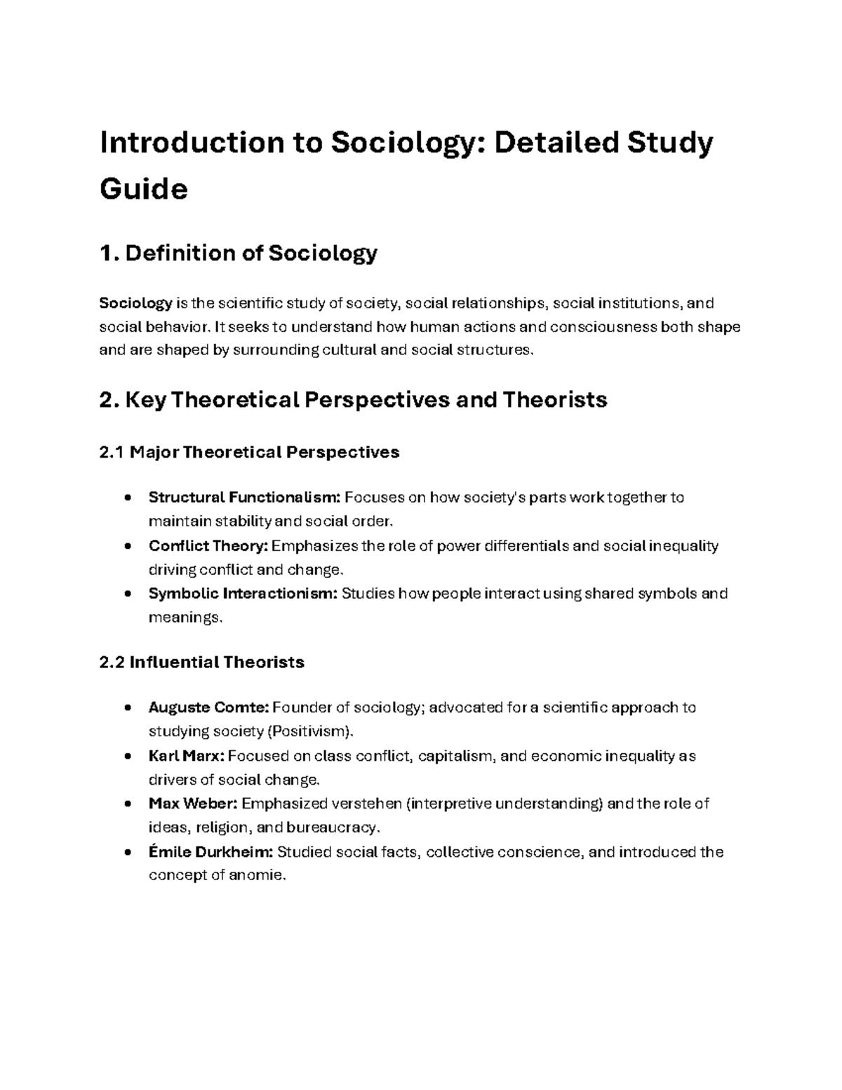 Sociology 101: Comprehensive Study Guide for Exam 1 - Studocu