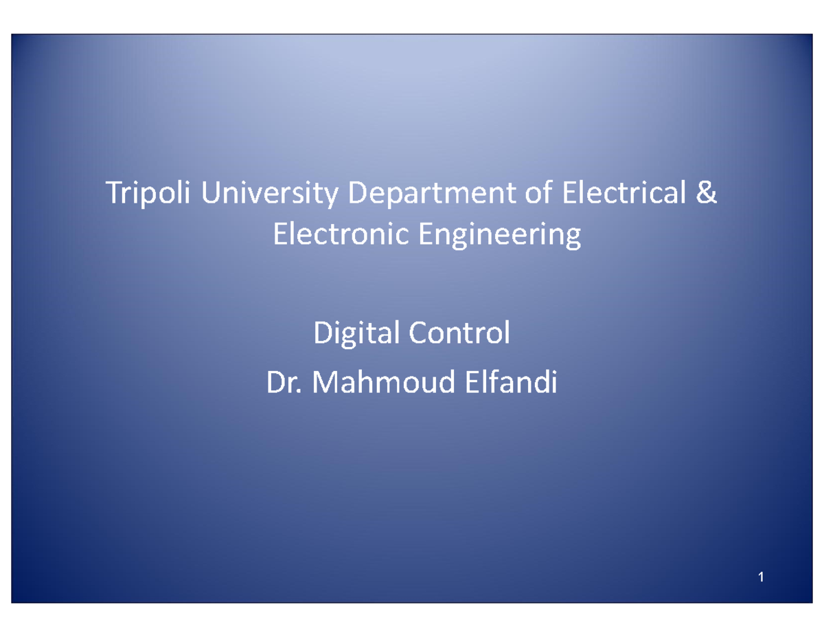 Digital Control Design (P1) - Indirect Approach for Controllers - Studocu