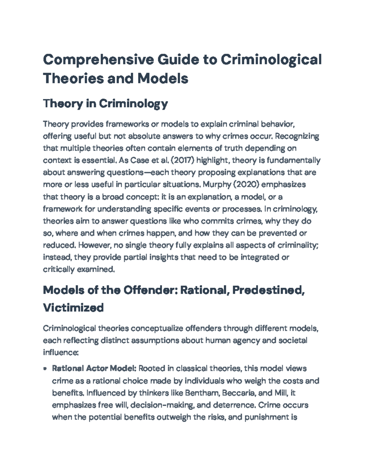 Comprehensive Overview of Criminological Theories and Models ...
