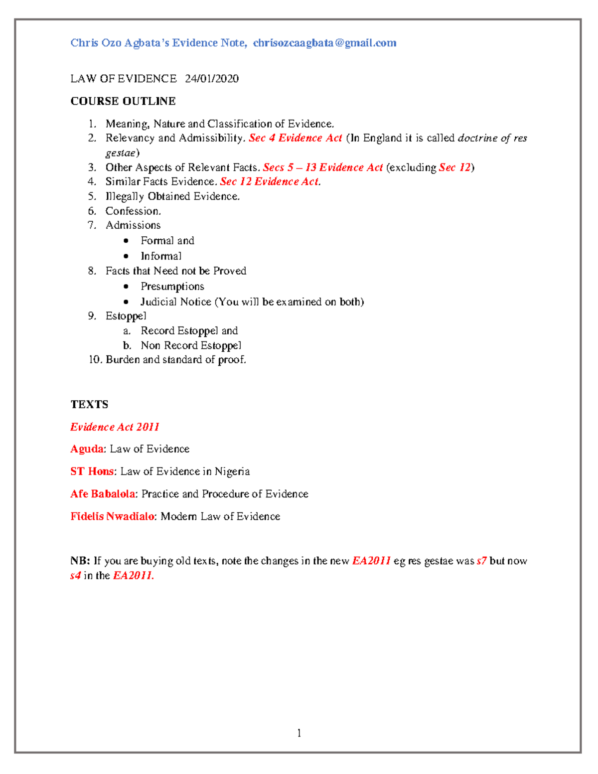 LAW OF EVIDENCE (LAW 101): Comprehensive Study Note - Studocu