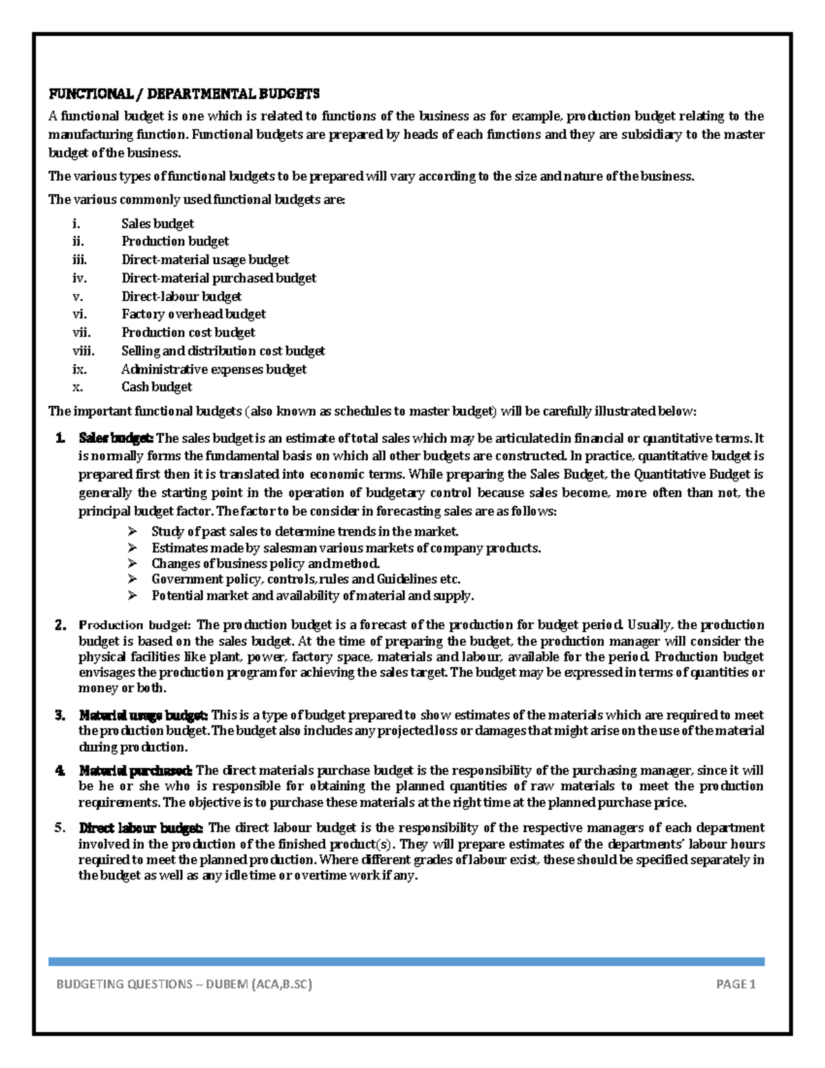 Functional Budgets Overview and Preparation Guide - MAY 2021 - Studocu