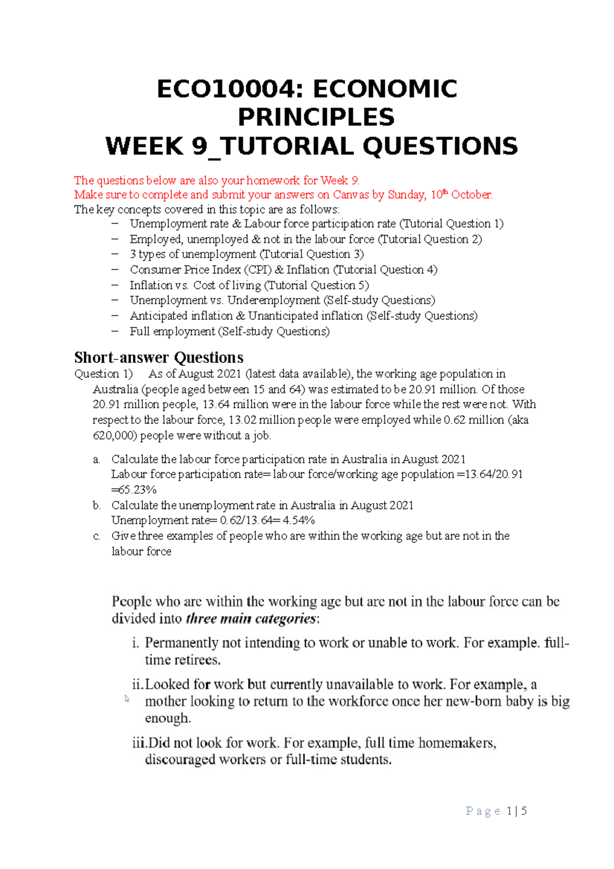 Week-9 Tutorial-Questions - ECO10004: ECONOMIC PRINCIPLES WEEK 9 ...
