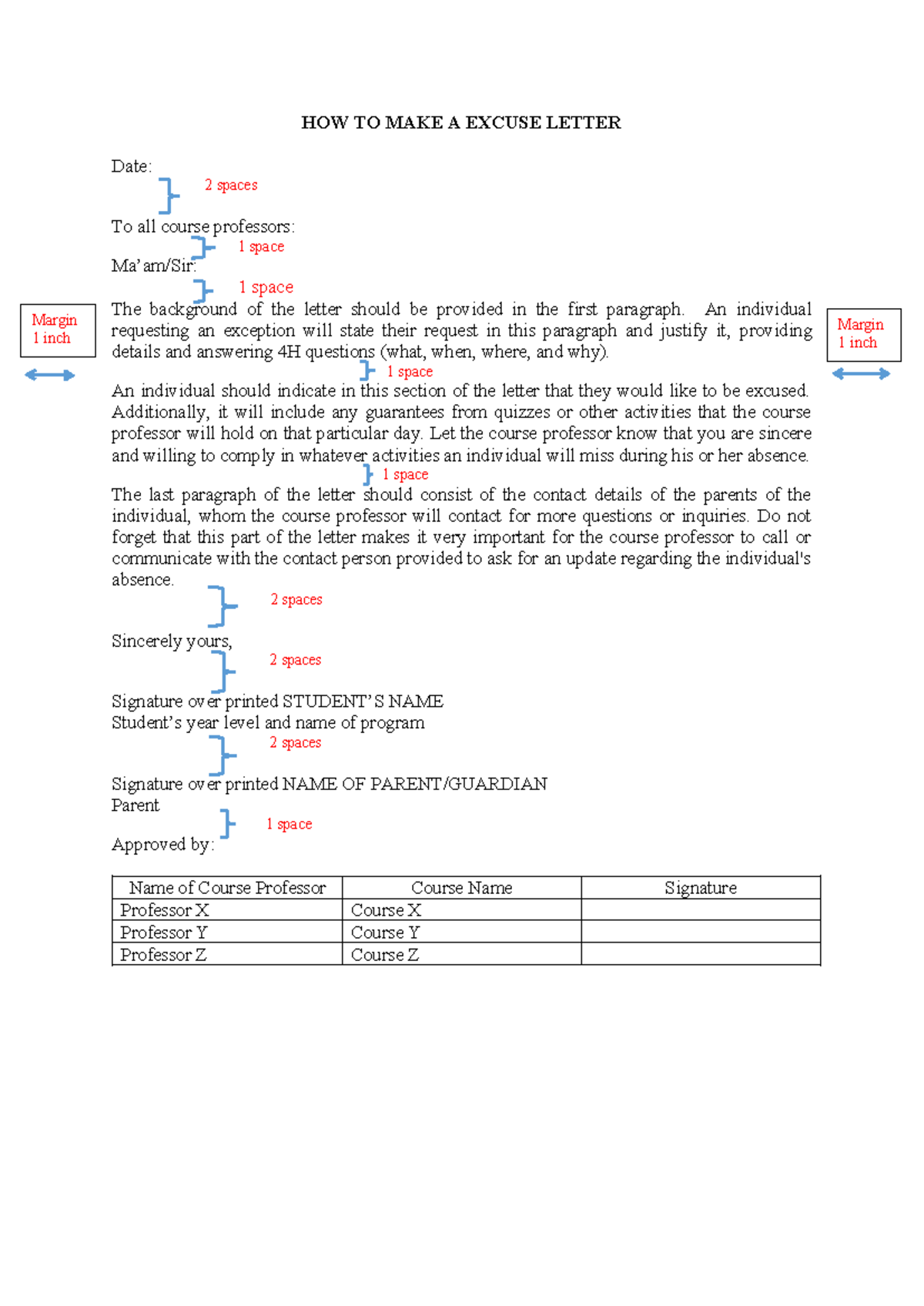 Excuse Letter Template for Course Absences and Justifications - Studocu