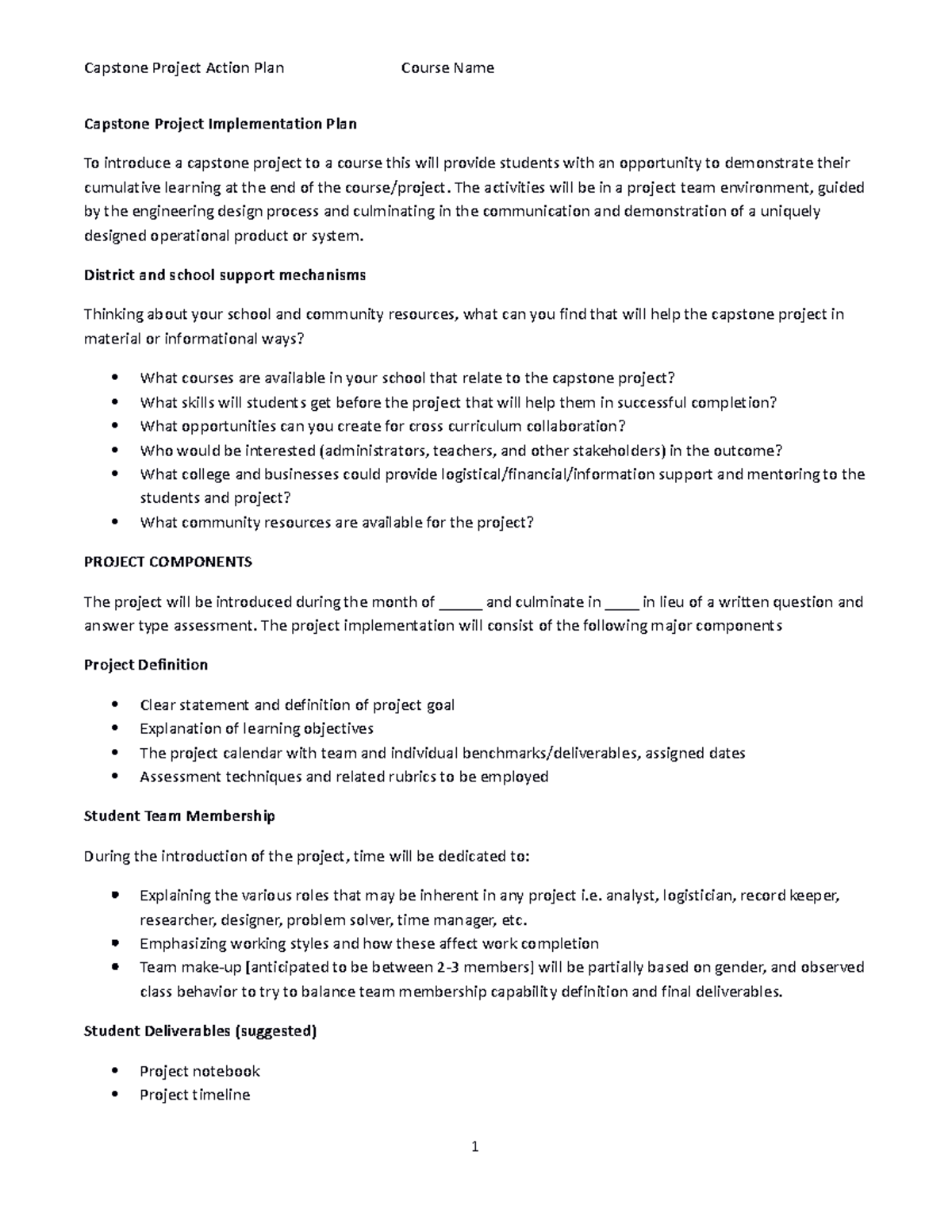 Capstone Project Implementation Plan (CP 101) for Student Success - Studocu