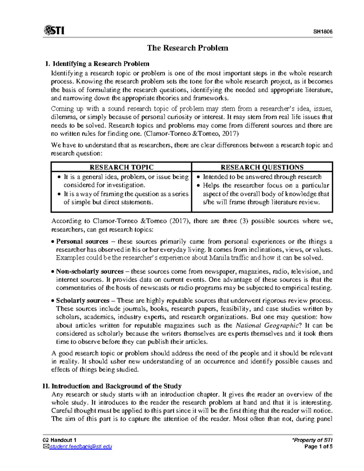 Research Problem Identification Guide - 02 Handout 1(15) - Studocu