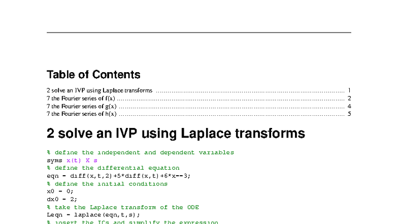 ENG2005 Workshop W8: IVP & Fourier Series Using Matlab - Studocu