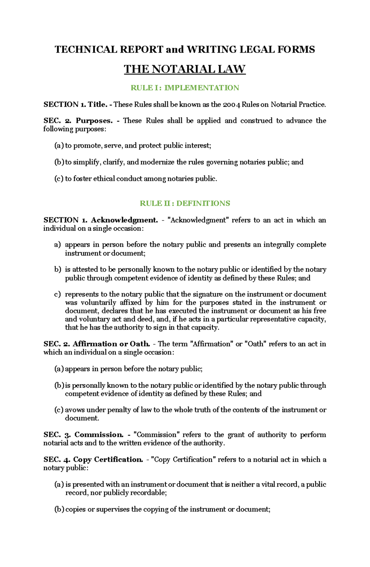 Notarial Law of the Philippines: A Technical Report on Practice Rules ...