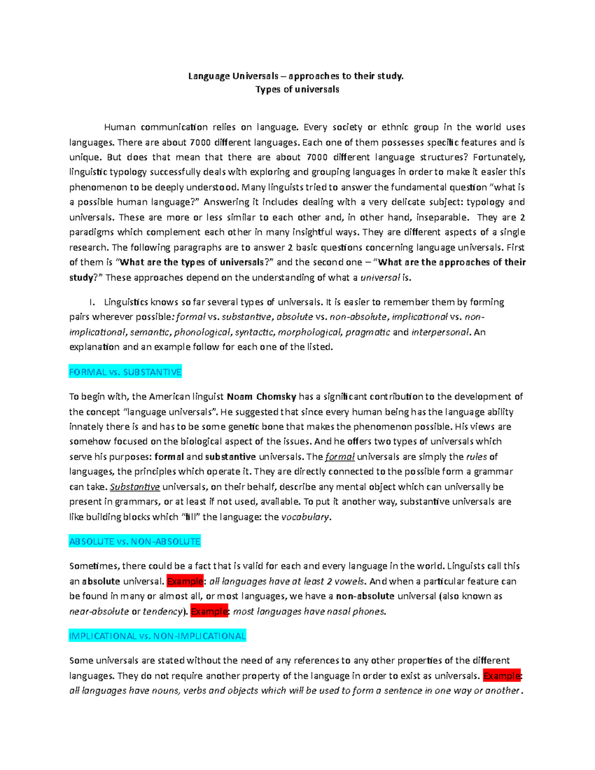 Language Universals - Types of universals Human communication relies on ...