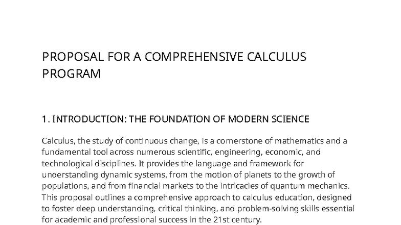 Calculus Program Proposal: A Comprehensive Approach to Education - Studocu