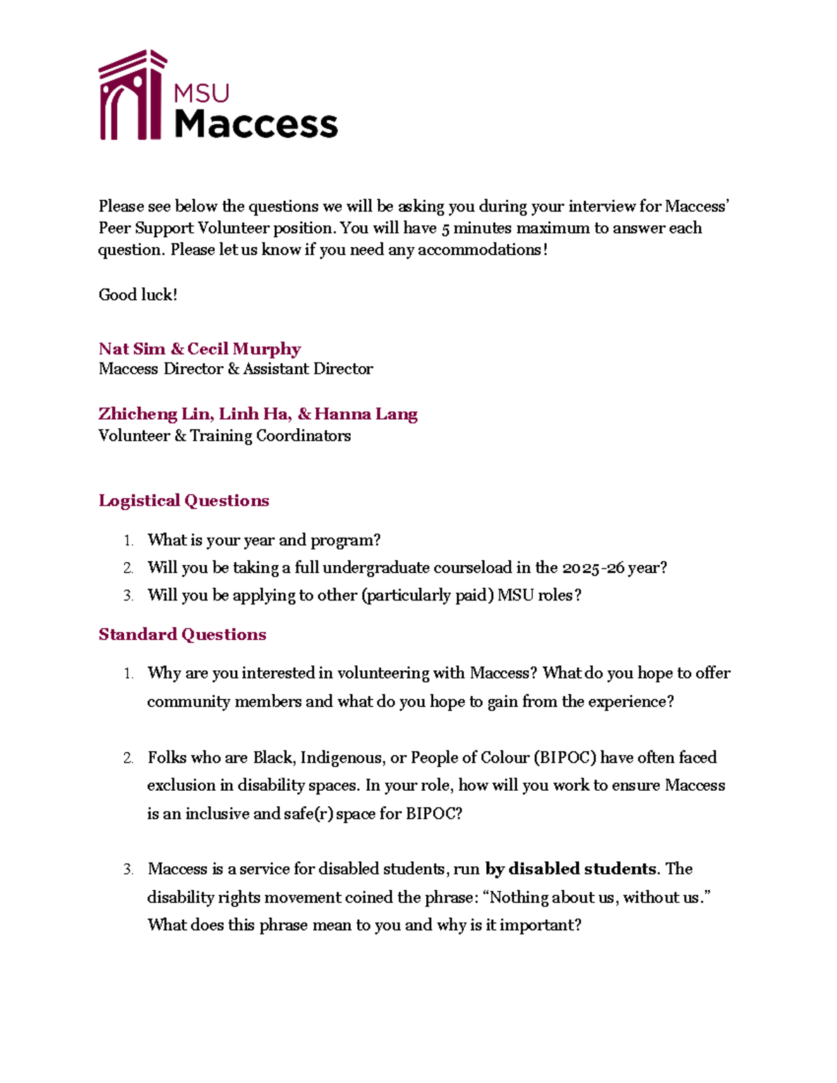 2025-26 PSV Interview Questions for Peer Support Volunteer Position - Studocu