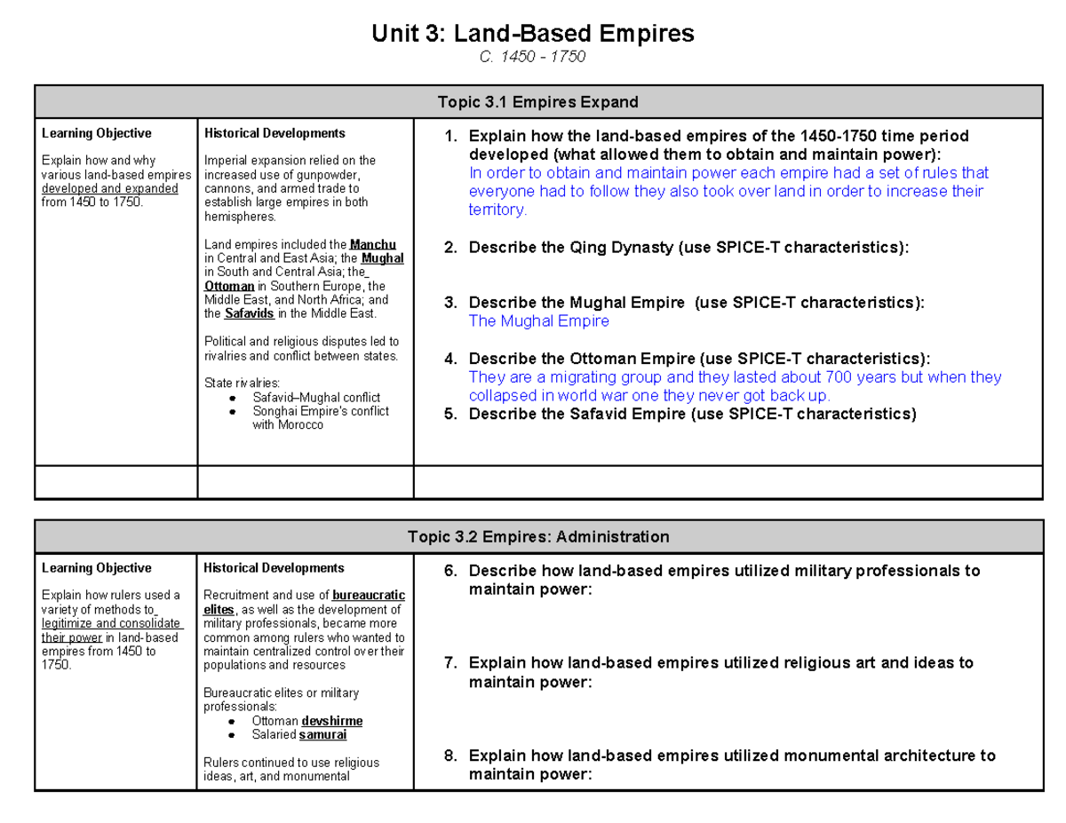 AP World History Unit 3 Study Guide: Empires 1450-1750 Overview - Studocu