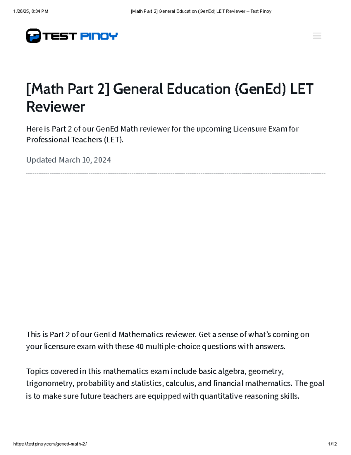 Gen Ed Math LET Reviewer Part 2 – Essential Prep for Future Teachers ...