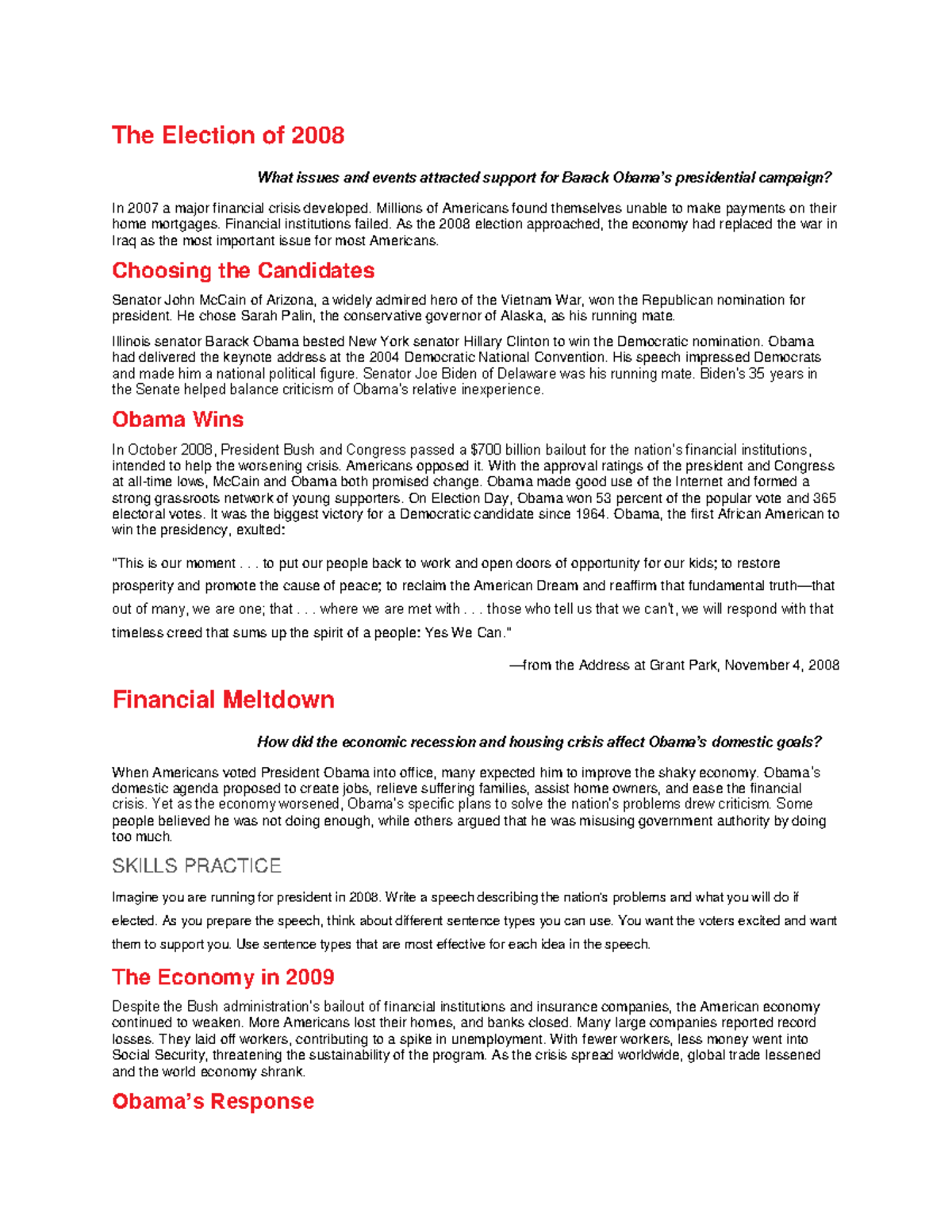 The Election of 2008: Key Events and Issues Surrounding Obama's Victory ...