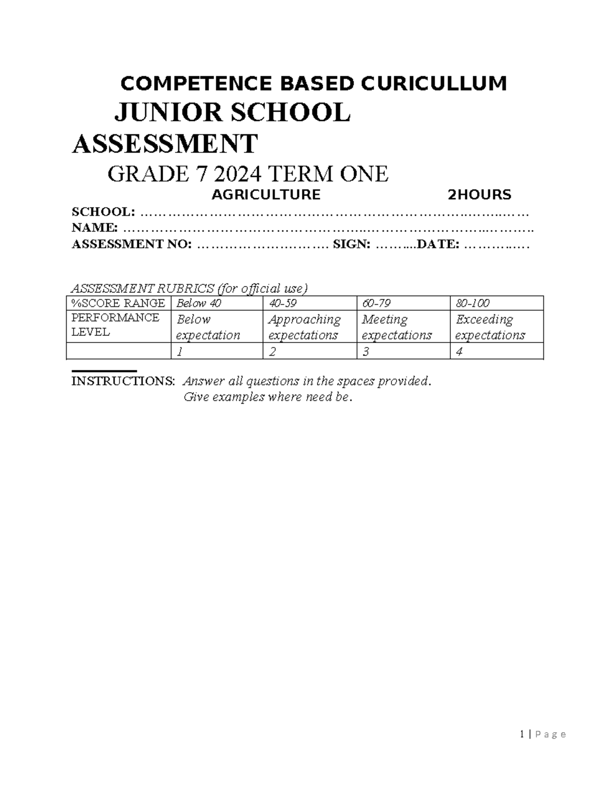 Grade 7 Agriculture AND Nutrition QST 2024 Teacher - COMPETENCE BASED ...