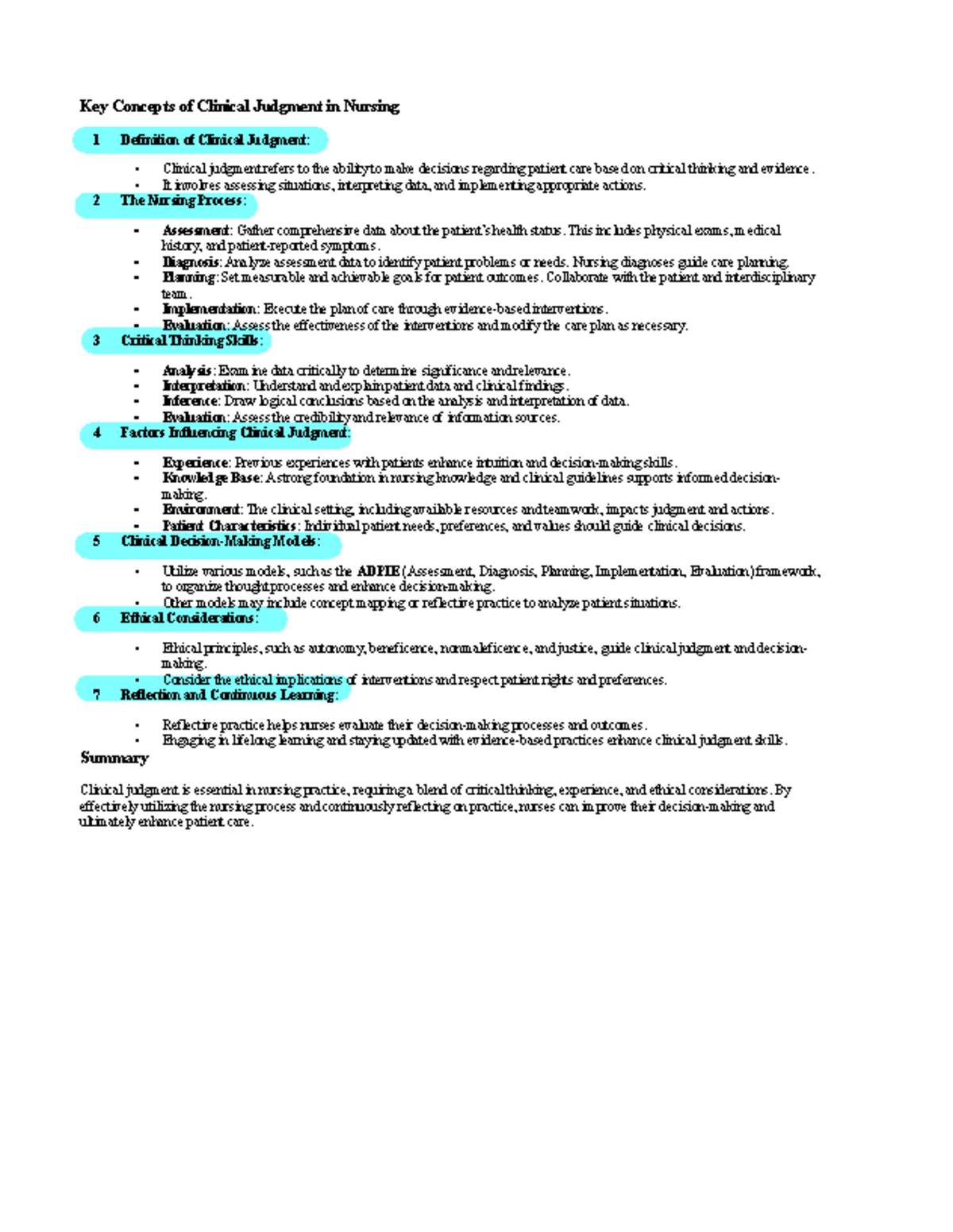 Clinical Judgment in Nursing: Key Concepts and Applications (NURS 101 ...