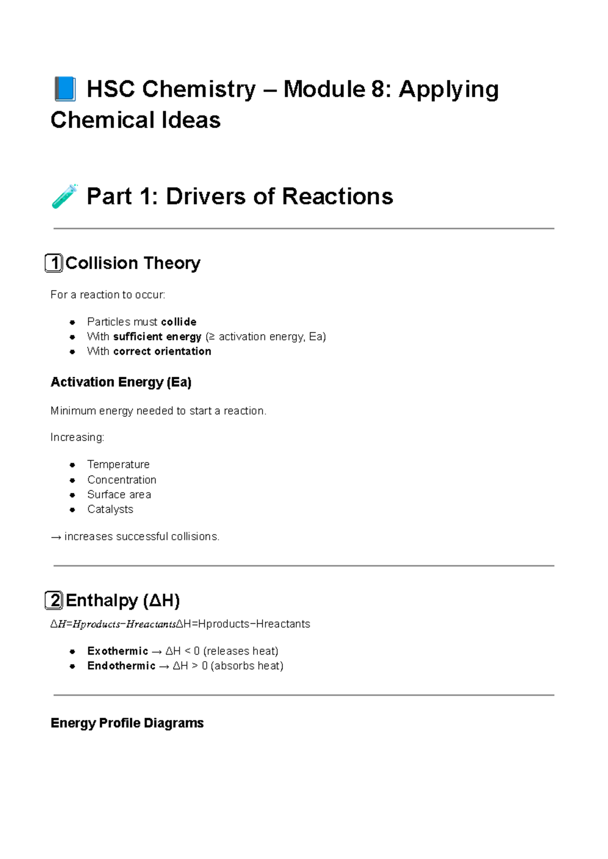 HSC Chemistry Module 8: Chemical Reactions, Equilibrium & Acids - Studocu