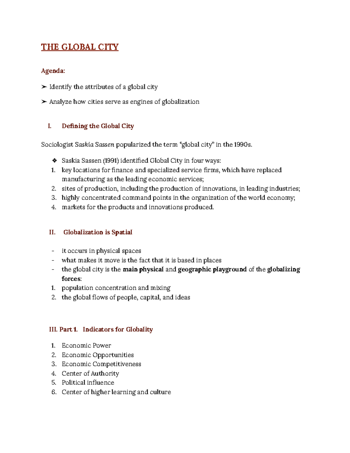 Global City Analysis PPT Outline for EGR 301 - Studocu