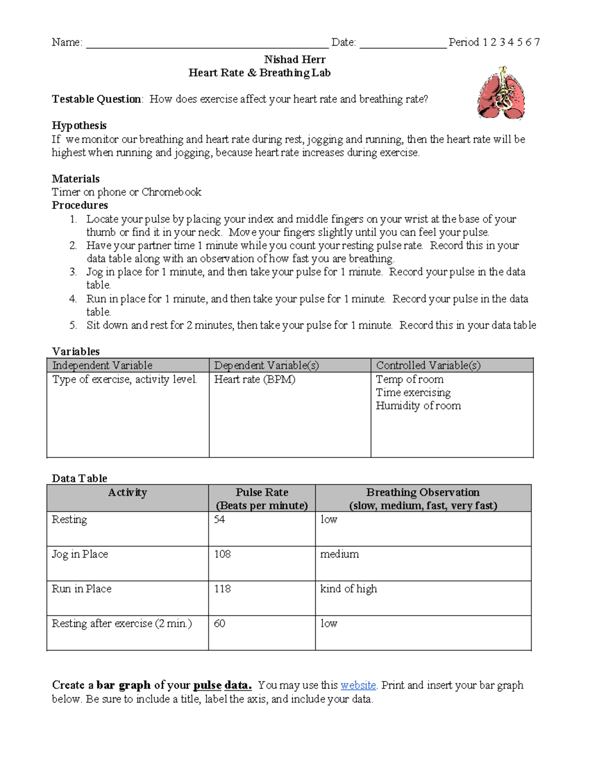 Lab Report: A.R. Heart Rate & Breathing Q2W9 Exercise Effects - Studocu