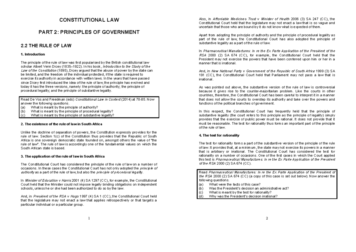 WS4 Constitutional Law: Understanding the Rule of Law Principles - Studocu
