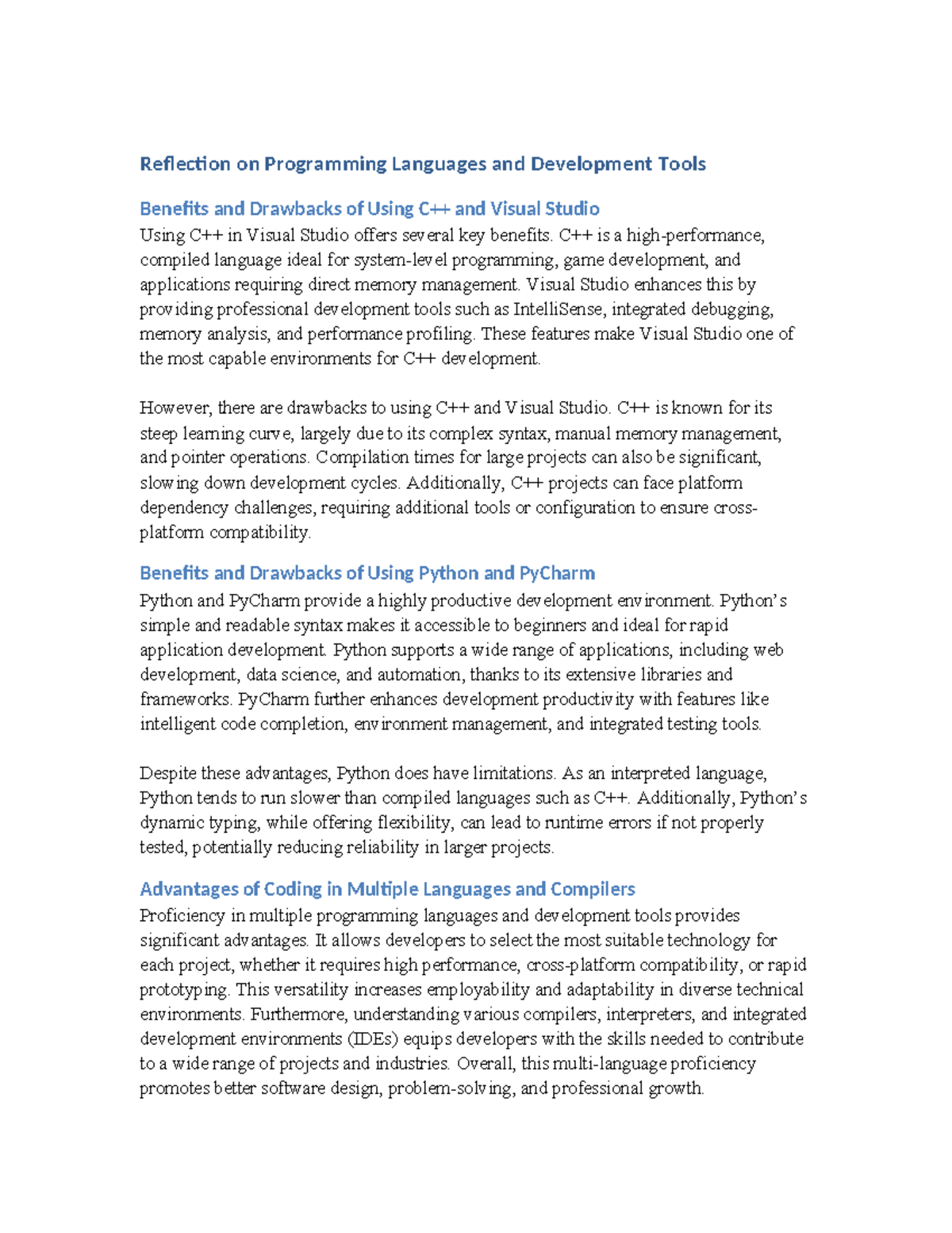 Programming Languages Reflection - Reflection on Programming Languages and Development Tools ...