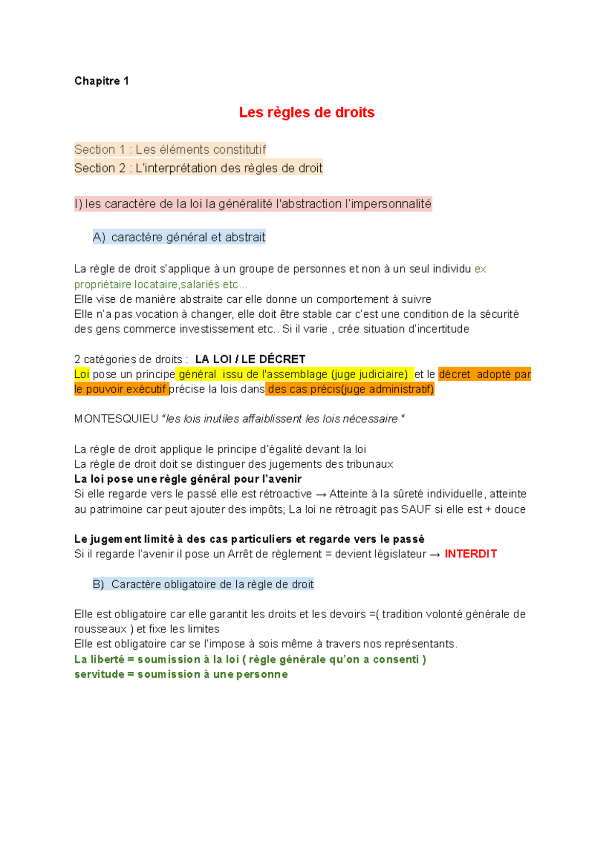 Droit Chapitre 1 et 2 - .... - Chapitre 1 Les règles de droits Section 1 : Les éléments ...