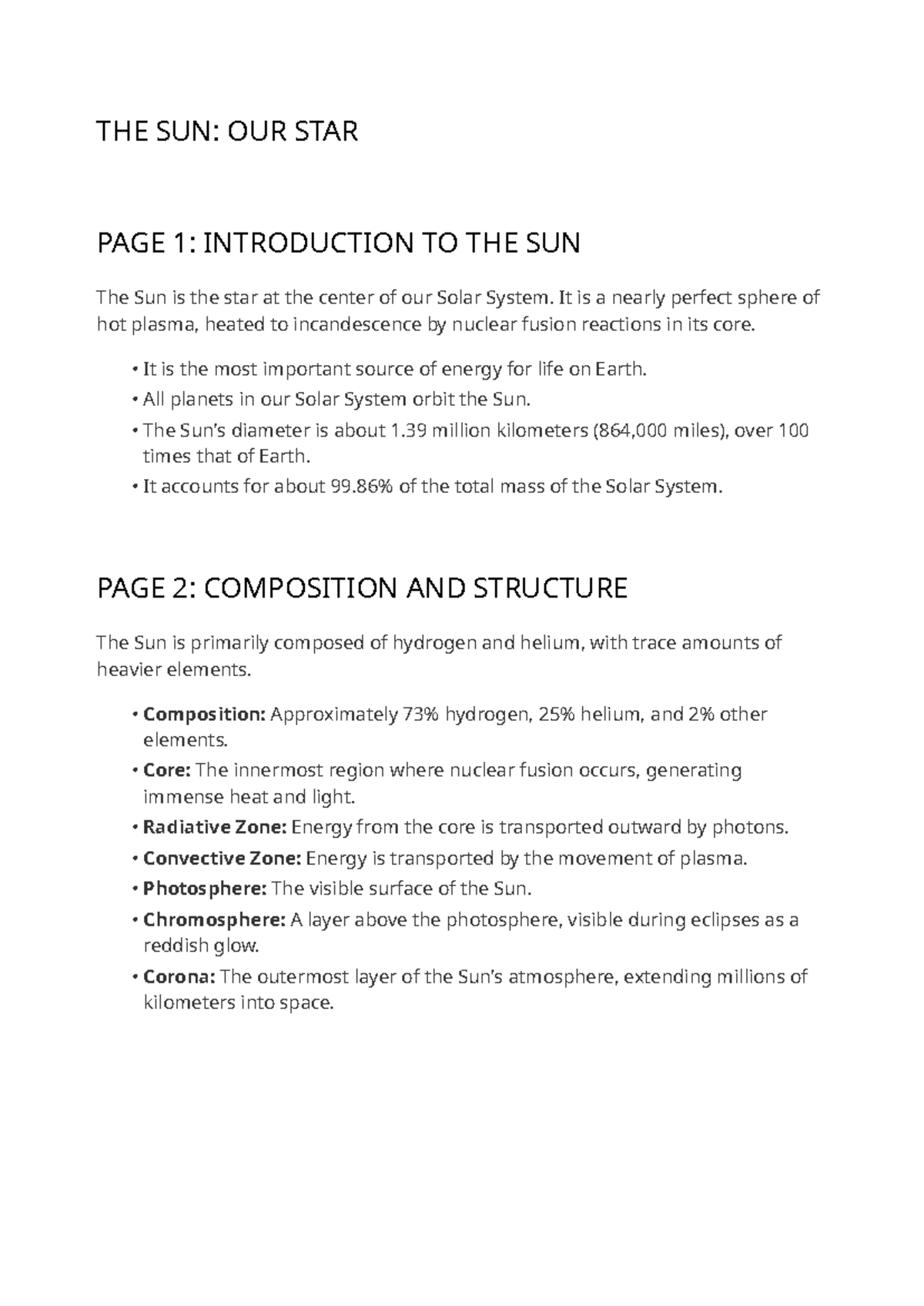 About the Sun: An Overview of Our Star and Its Importance - Studocu