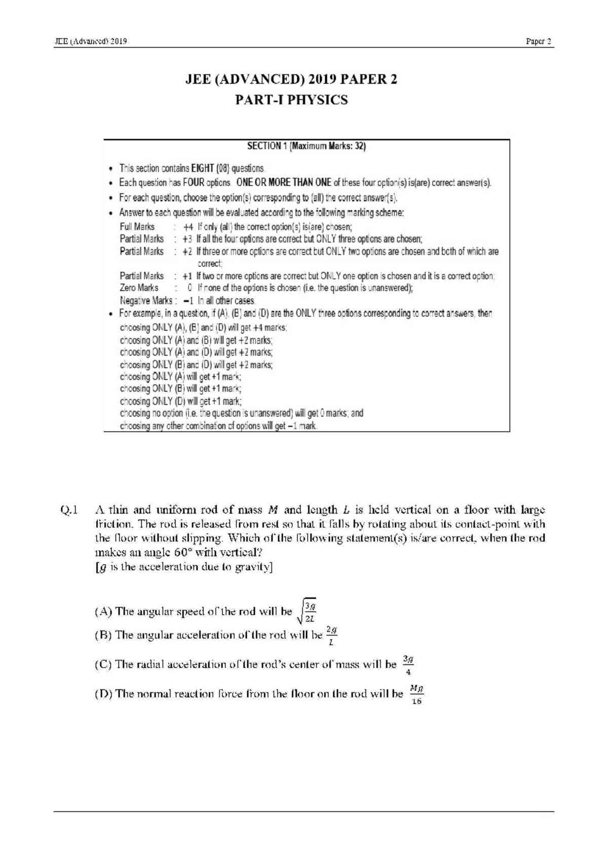 JEE (Advanced) 2019 Paper 2 Physics & Chemistry Questions - Studocu