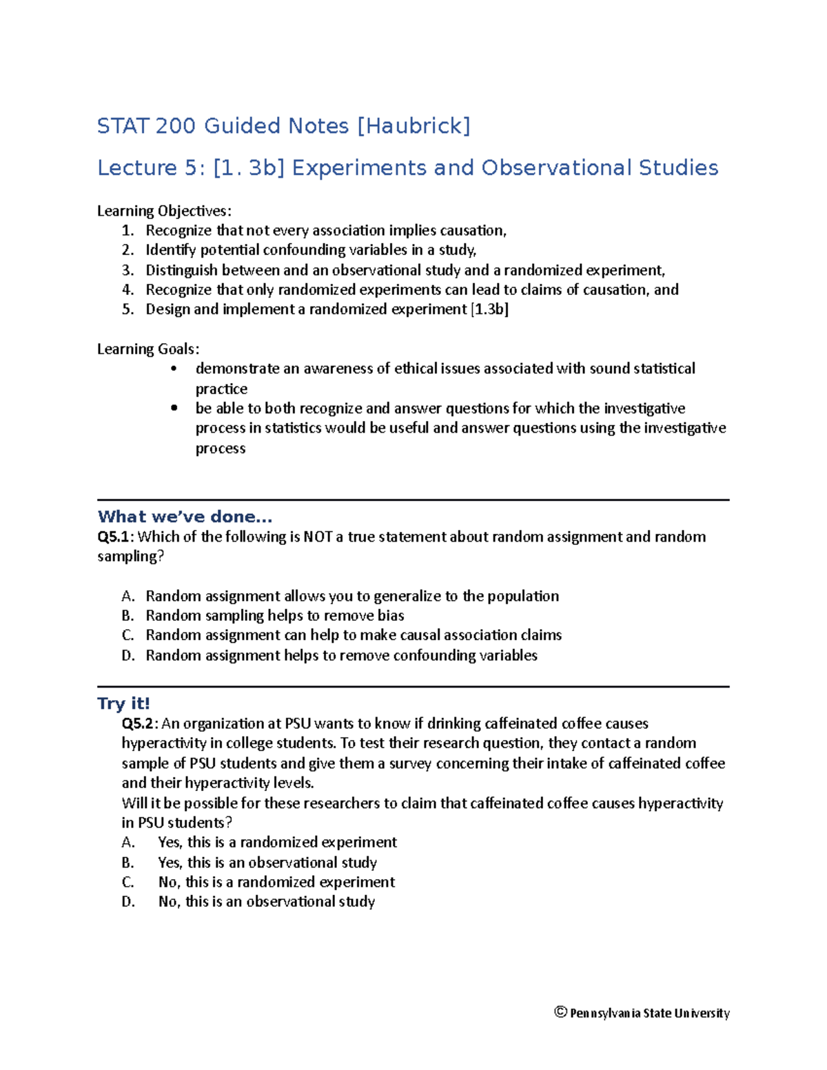 Lecture 5 notes - STAT 200 Guided Notes [Haubrick] Lecture 5: [1. 3b ...