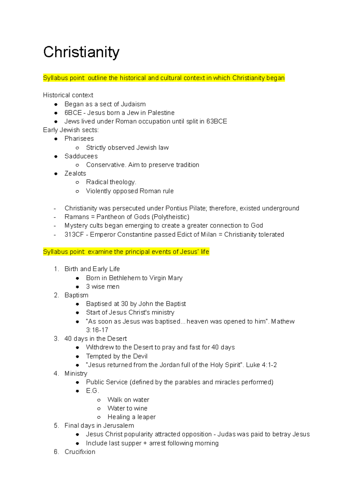 Y11 Christianity Syllabus Notes: Historical Context and Ethical ...