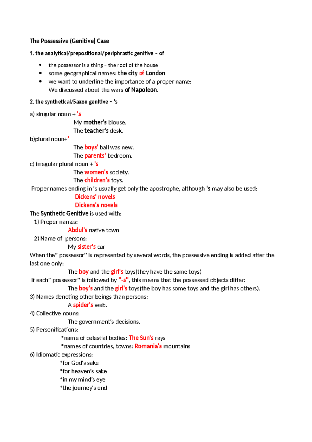 The Possessive Case: Understanding Genitive Structures - Studocu