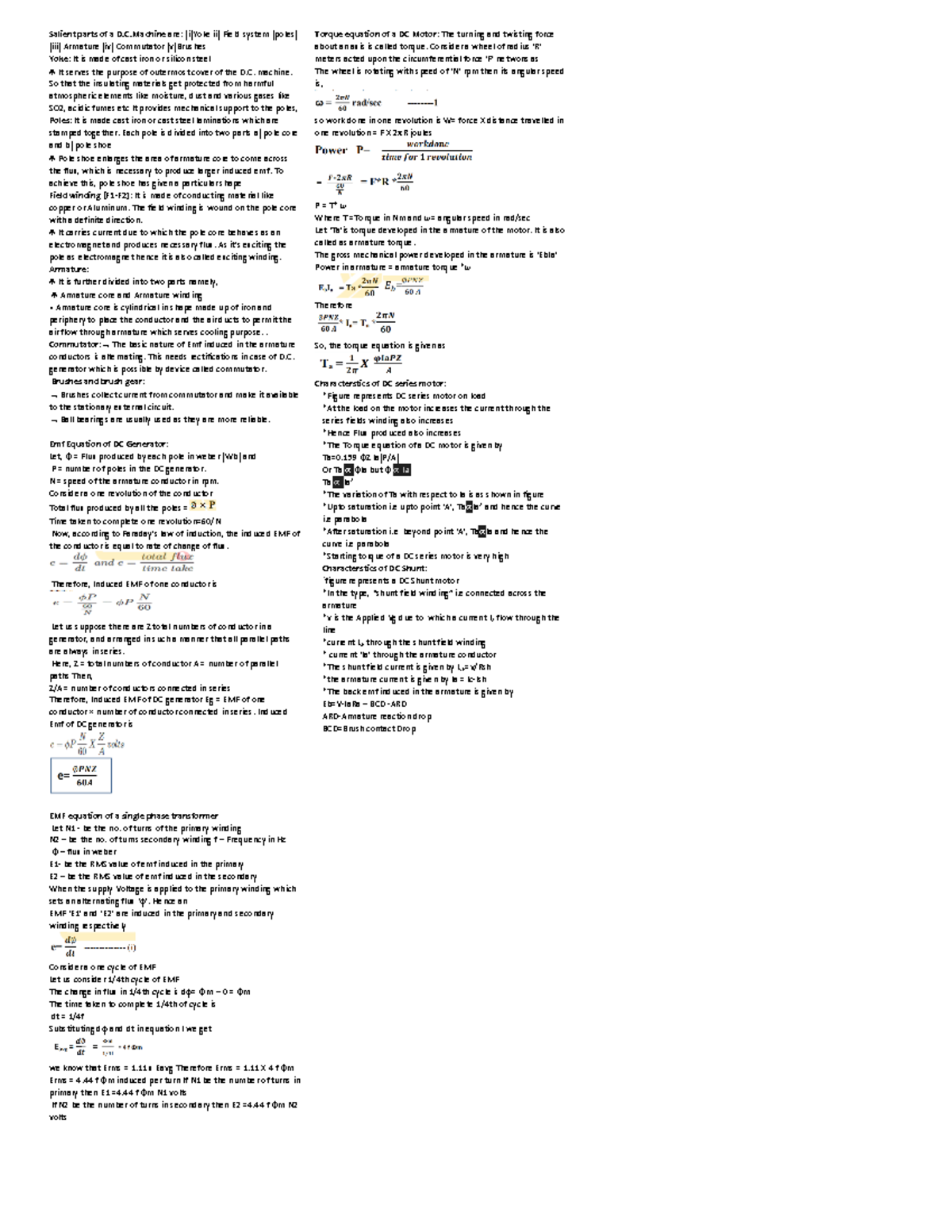 Salient Features of D.C. Machines: Combined Notes on Components - Studocu