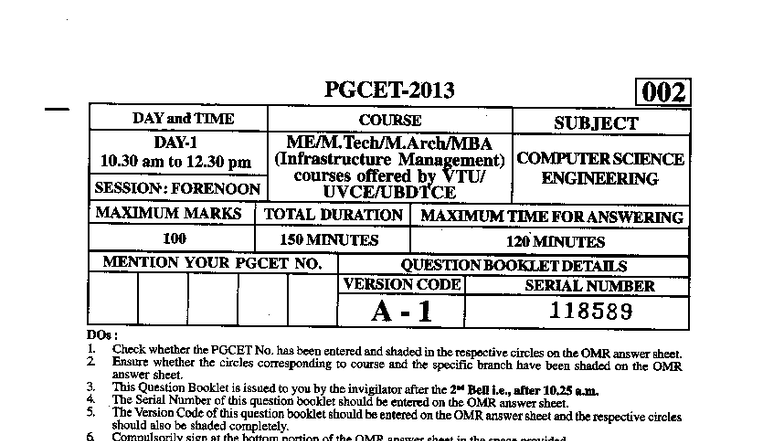 Pgcet 2013 - Computer Science Infrastructure Management Exam Guide ...