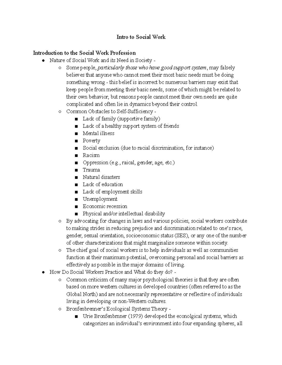 Intro to Social Work - Lecture Notes on Key Theories & Practices - Studocu