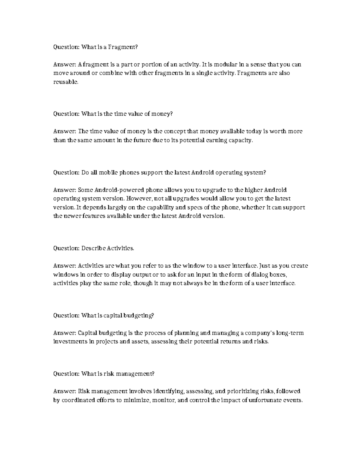 Android Concepts & Capital Budgeting Overview (Course Code: LBV) - Studocu