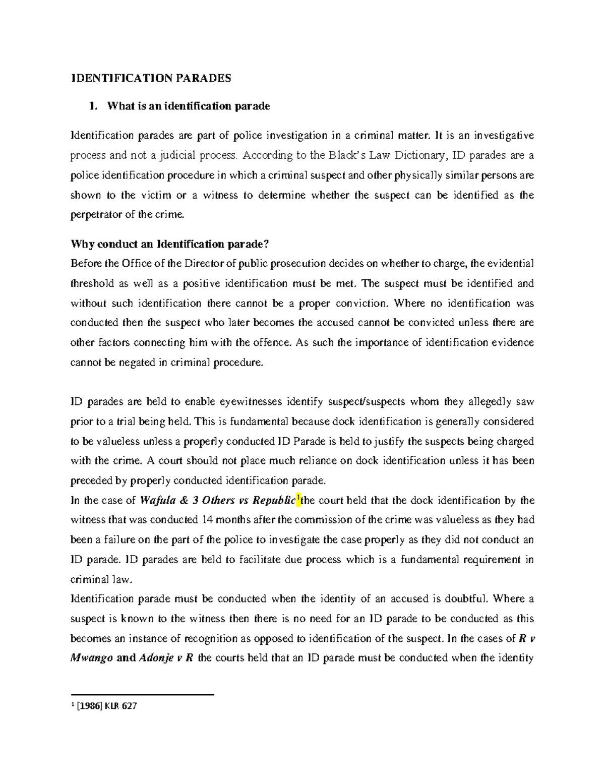 Legal Aspects of Identification Parades in Criminal Investigations ...
