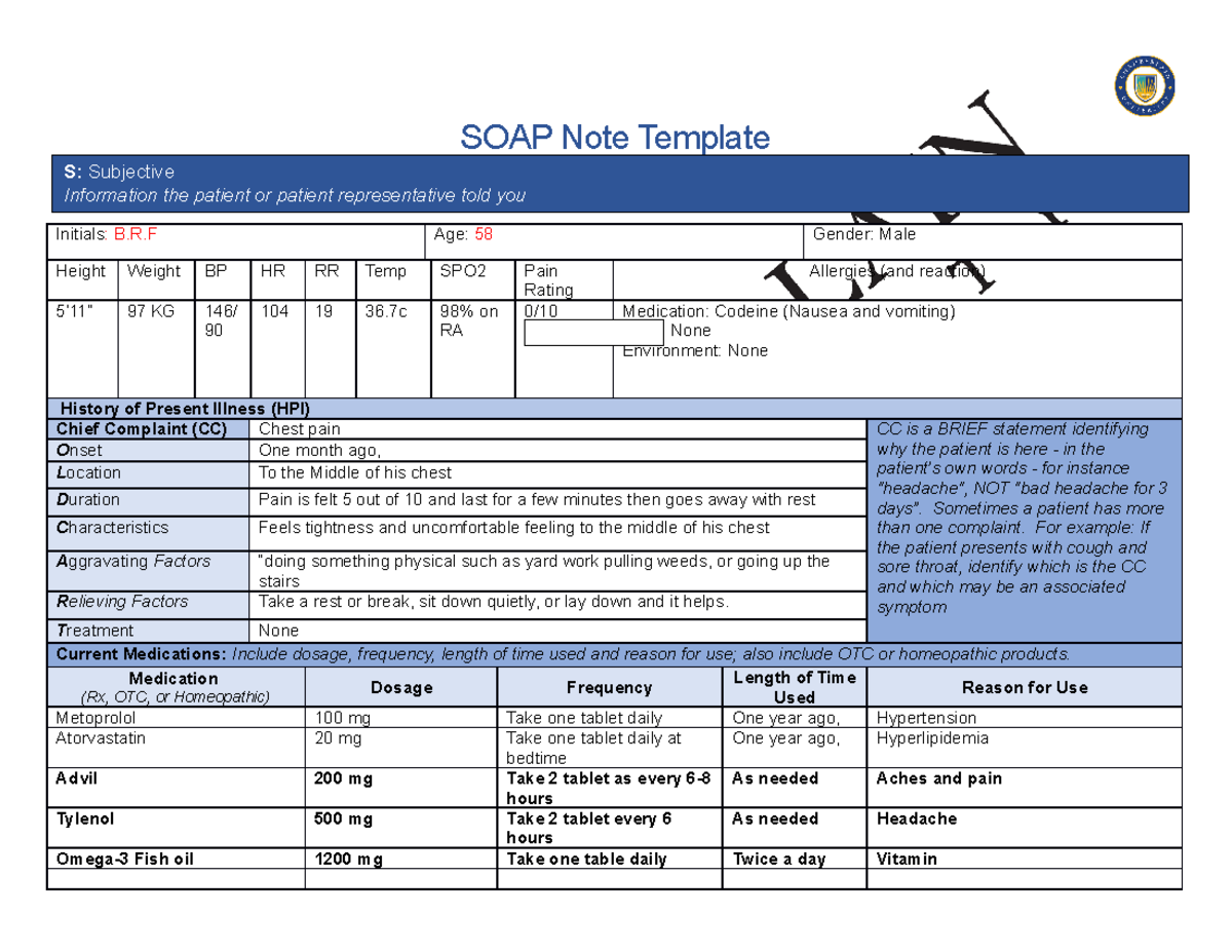 Week 4 NR 509 SOAP Note: Patient Case Study - Brian Foster (5/13/20 ...