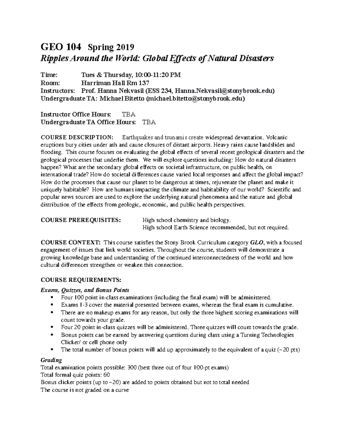 GEO 104 Spring 2019 Course Syllabus: Ripples from Natural Disasters ...