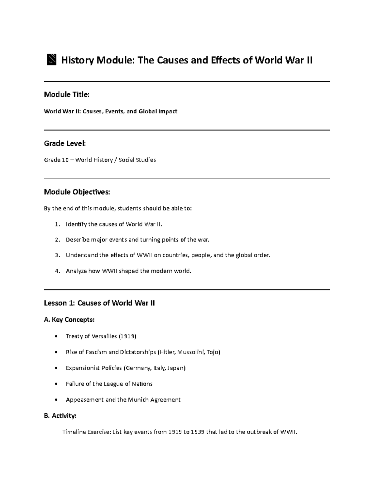 World History 10: WWII Causes, Events, and Global Impact Module - Studocu