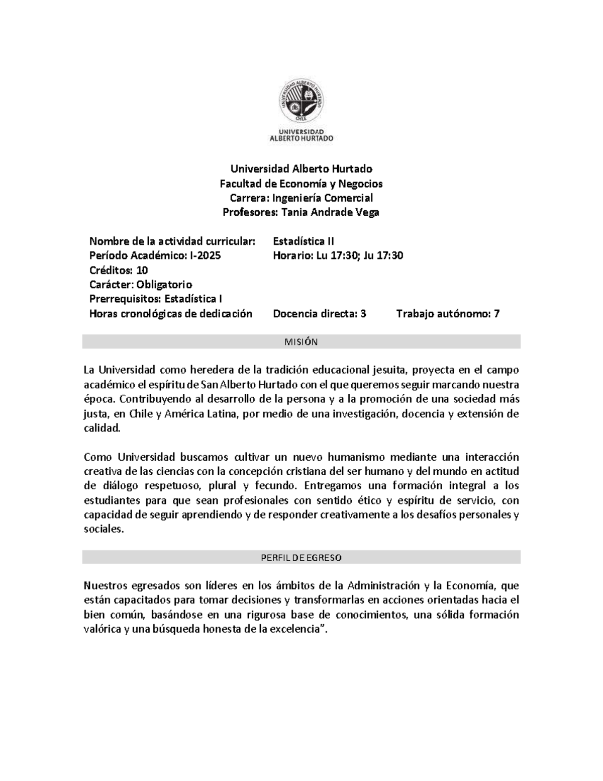 Programa de Estadística II (INGC 2026) - Semestre 1 2026 - Studocu