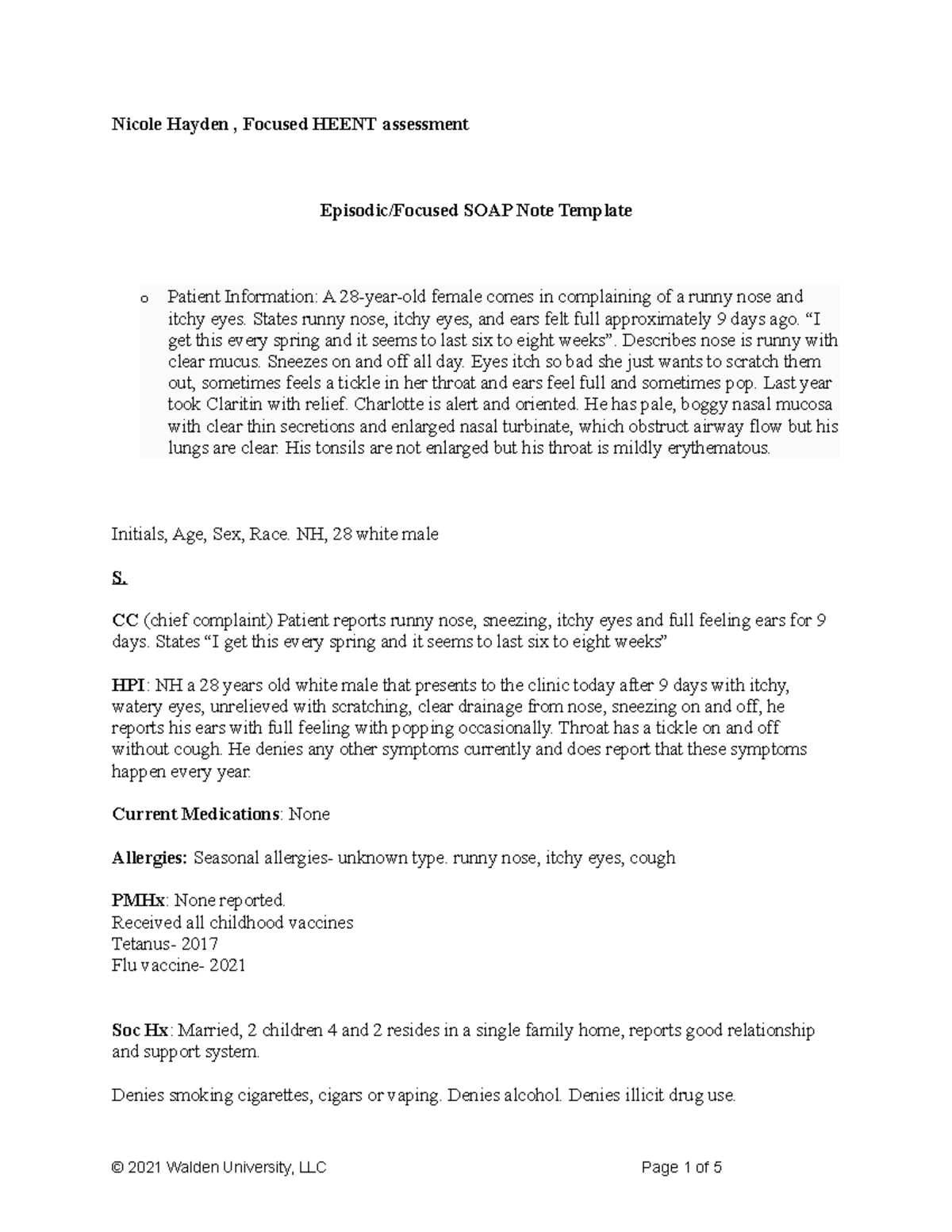 NURS 6512 Week 5 Focused HEENT Assessment SOAP Note - Studocu