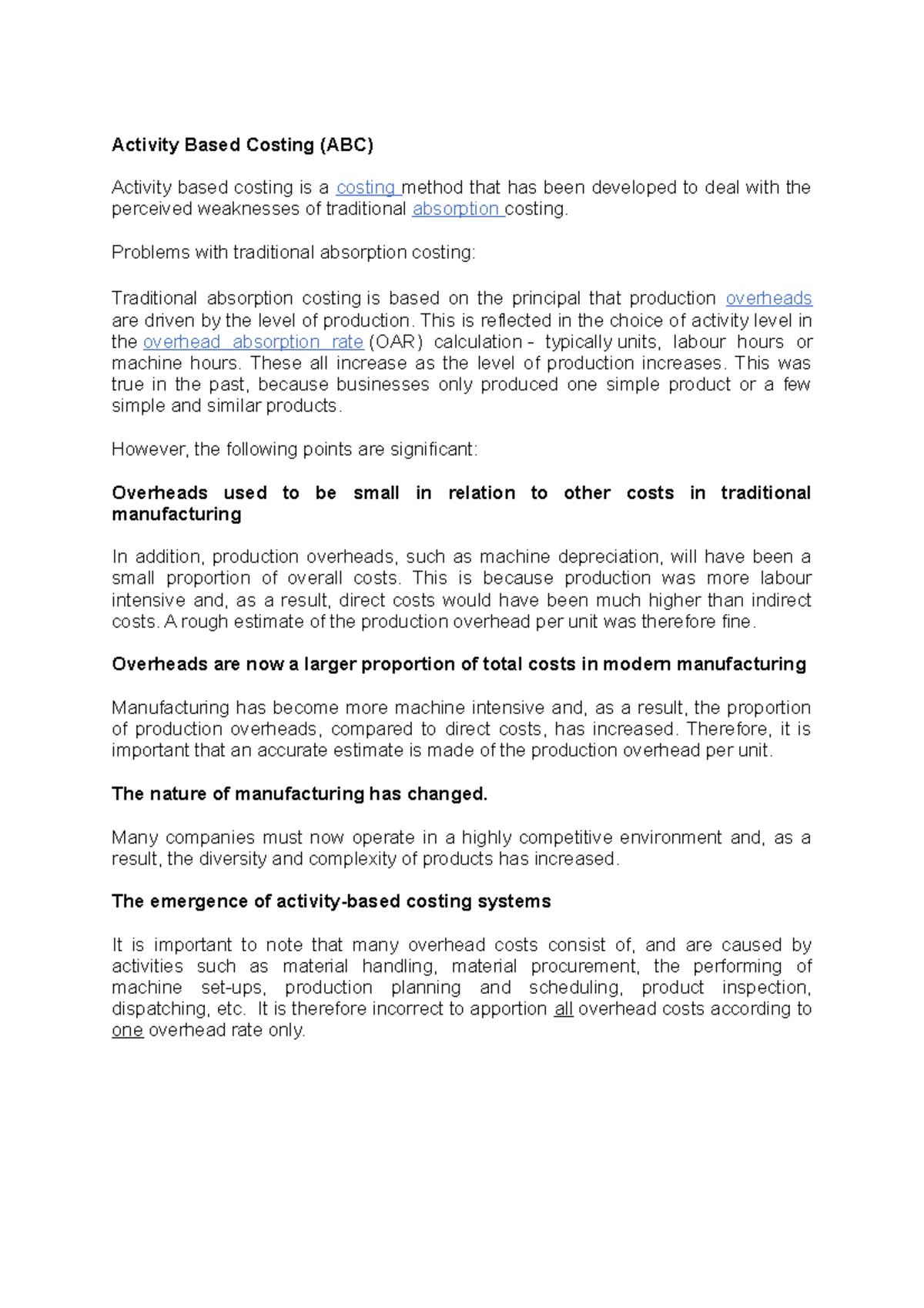 Activity-Based Costing (ABC) Notes & Practical Qs with Solutions - Studocu