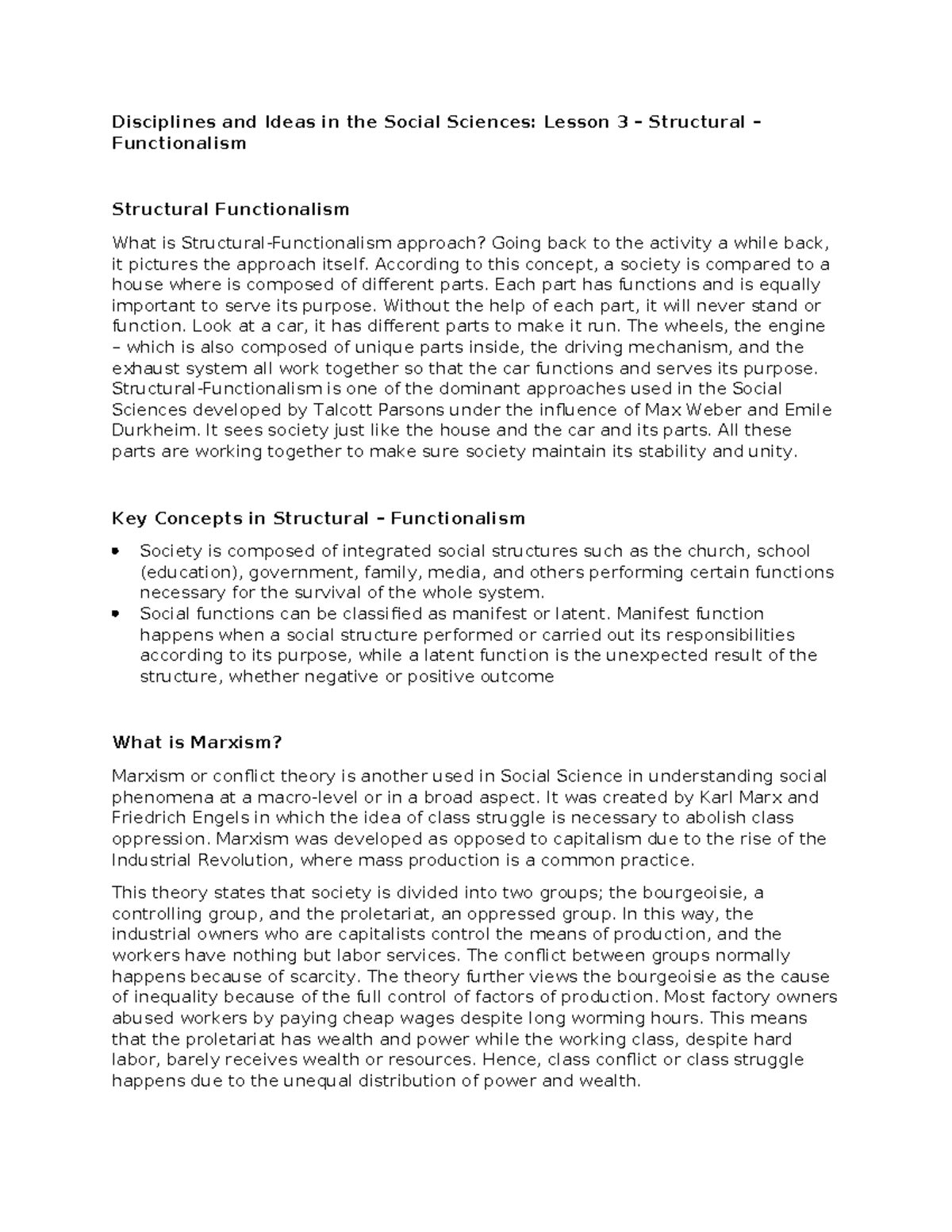 DISS - Lesson #3 - Understanding Structural-Functionalism and Marxism ...
