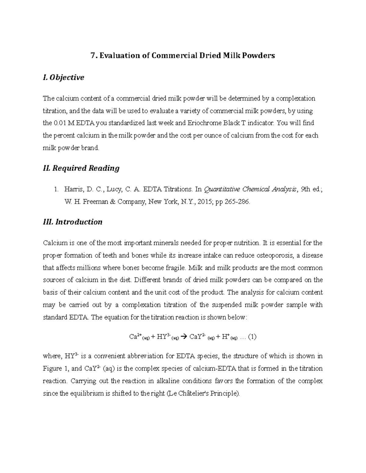Expt. 7 Evaluation of Milk - 7. Evaluation of Commercial Dried Milk ...