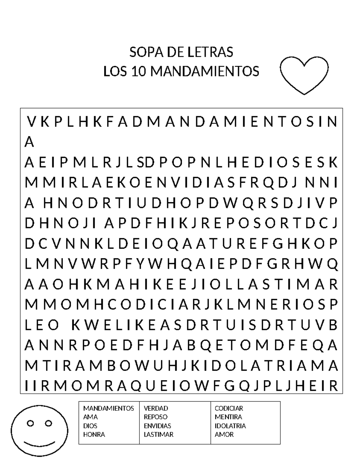 SOPA DE Letras - religioso - SOPA DE LETRAS LOS 10 MANDAMIENTOS ...