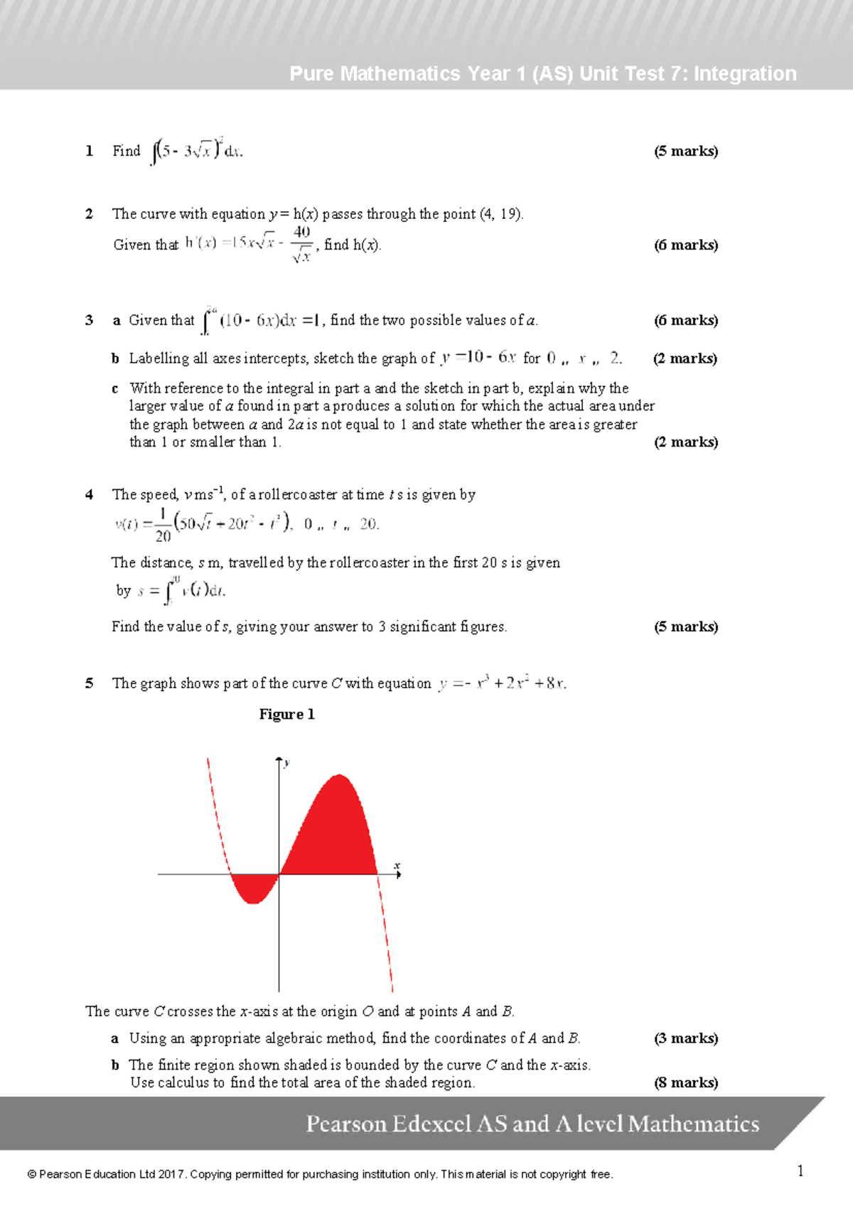 AS Maths Pure Unit Test 7: Integration and Curve Analysis - Studocu