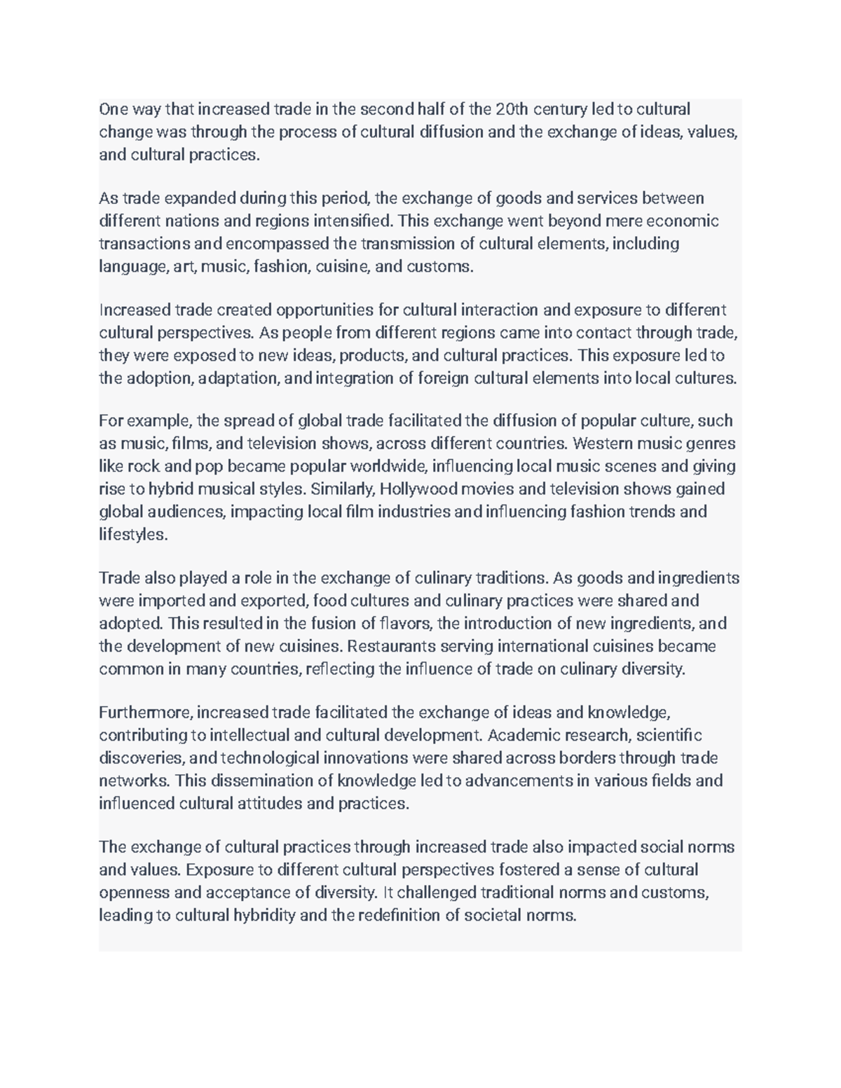 Cultural Change Through Trade Expansion in the 20th Century - Studocu