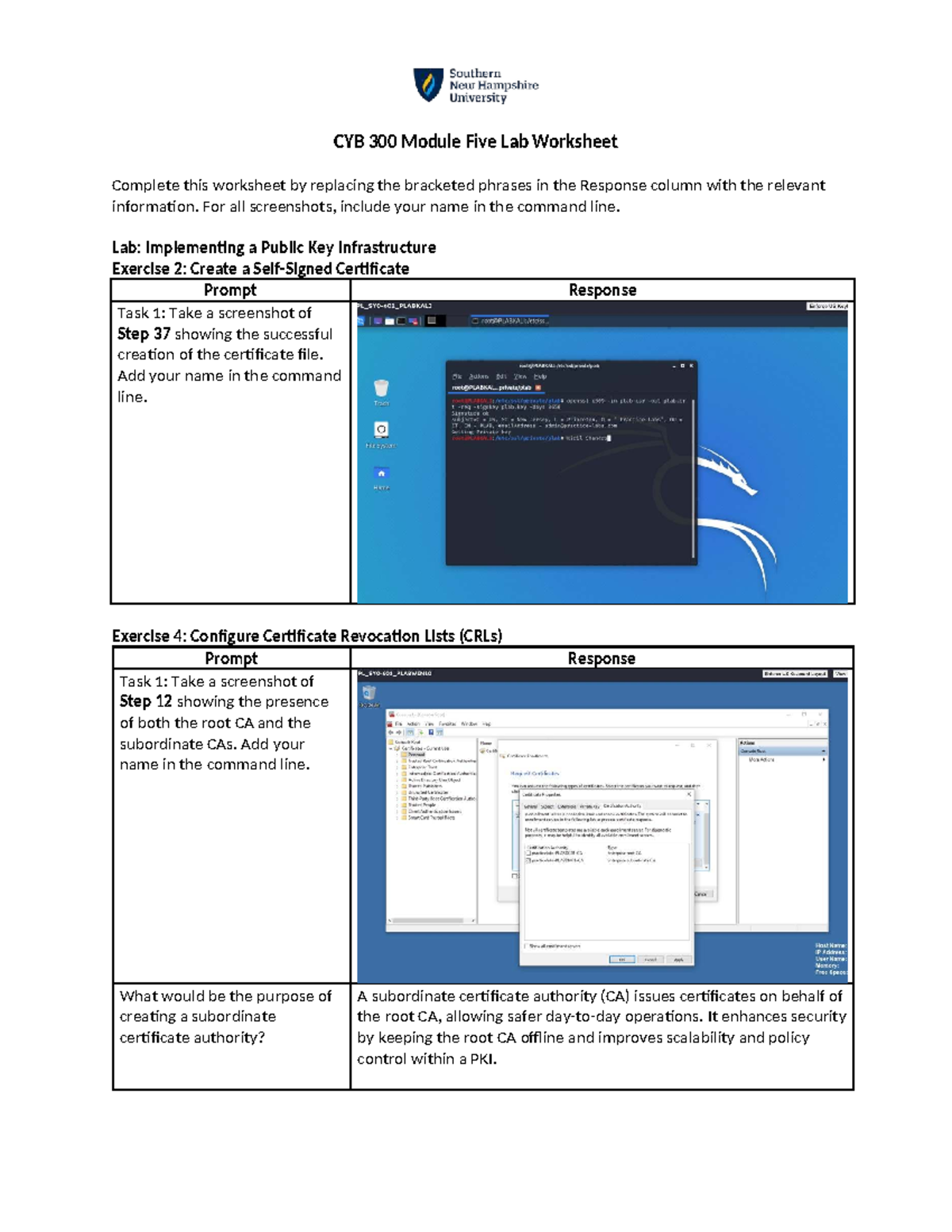 CYB 300 Module Five Lab Worksheet: Public Key Infrastructure - Studocu