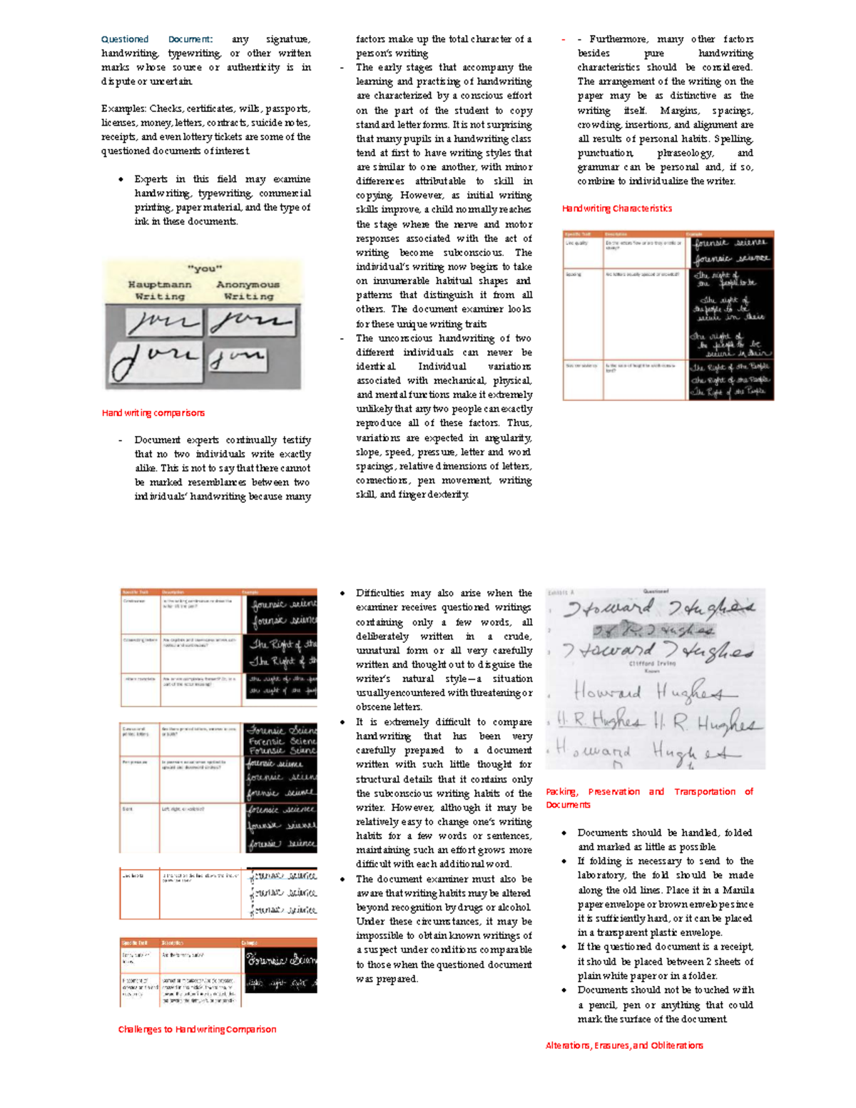 Questioned Document Analysis: Handwriting & Alterations Insights - Studocu
