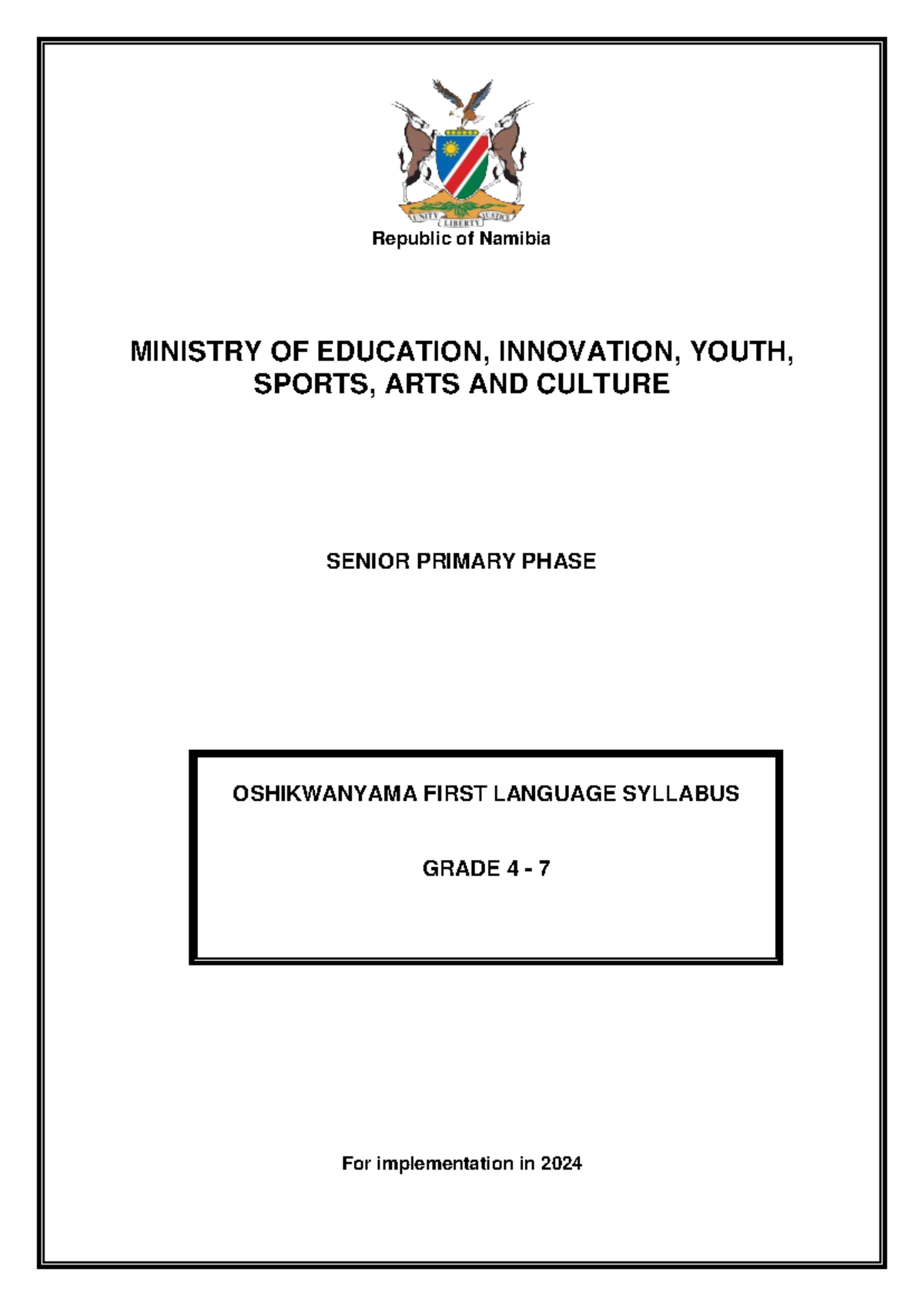 Oshikwanyama First Language Syllabus Grade 4-7, NIED 2024 - Studocu